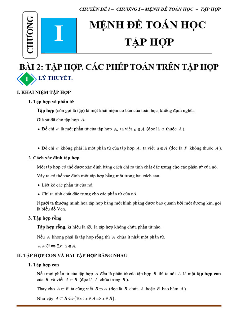 001.02.1 - Toan 10 - B2 - C1 - Tap Hop Cac Phep Toan Tren Tap Hop - Tu Luan - de - TR40 | PDF