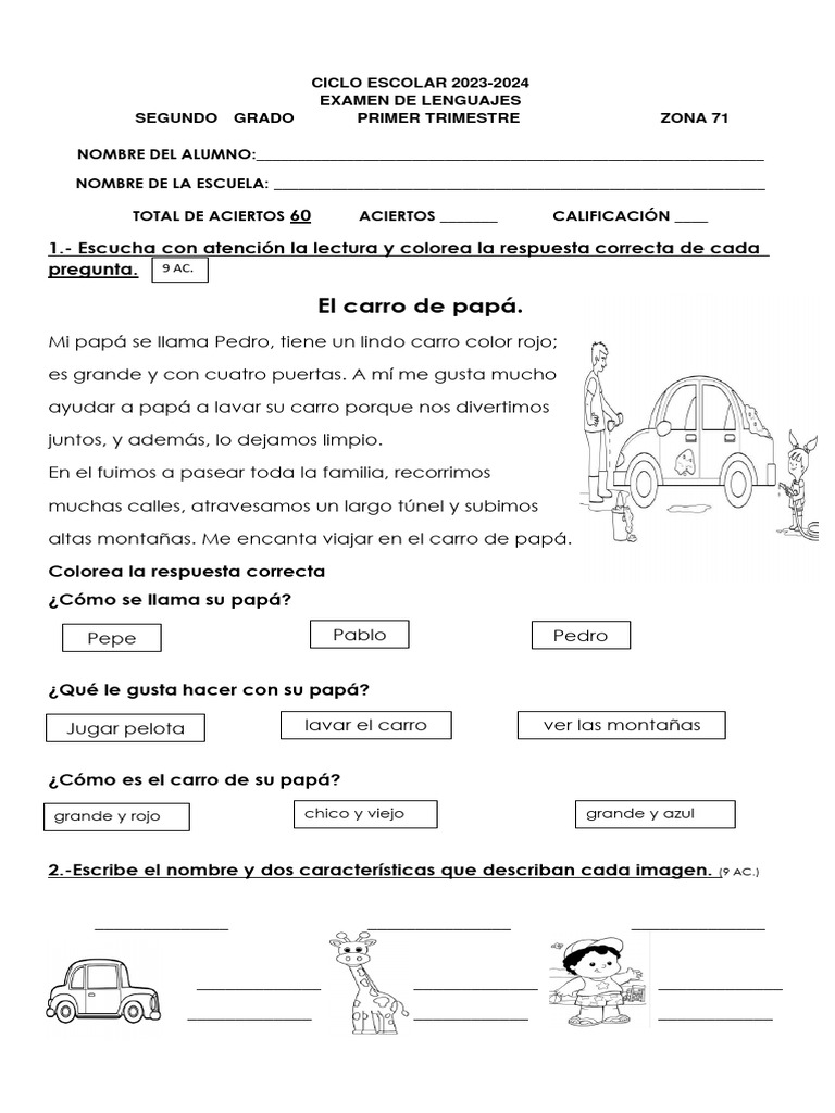 Examen Segundo Grado Lenguaje Segundo Trimestre | PDF