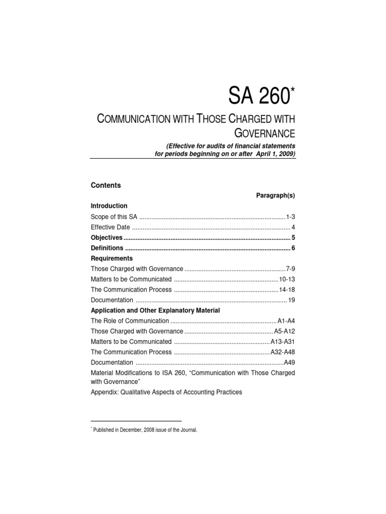 Sa 260 | PDF | Audit | Internal Control
