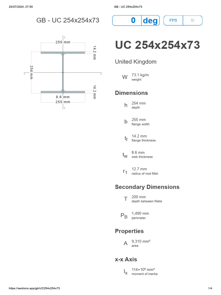 GB - UC 254x254x73 | PDF | Bending | Materials Science