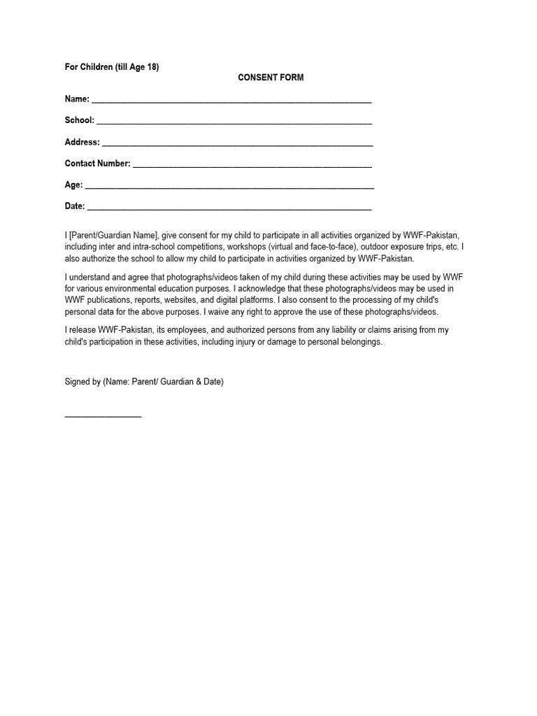 Consent Form | PDF | World Wide Fund For Nature | Consent