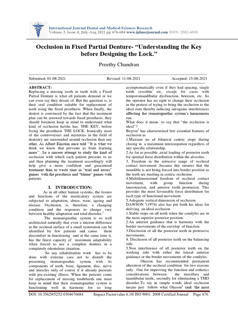 Occlusion in Fixed Partial Denture Understanding The Key Before ...