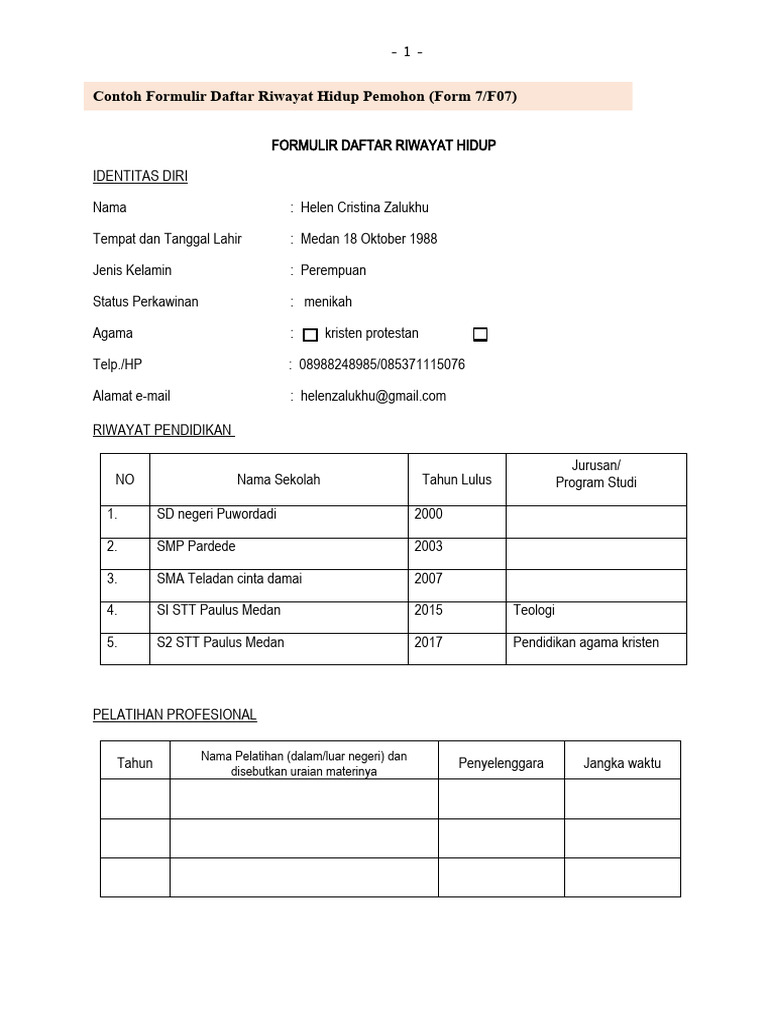 Formulir Daftar Riwayat Hidup Pemohon 0 | PDF