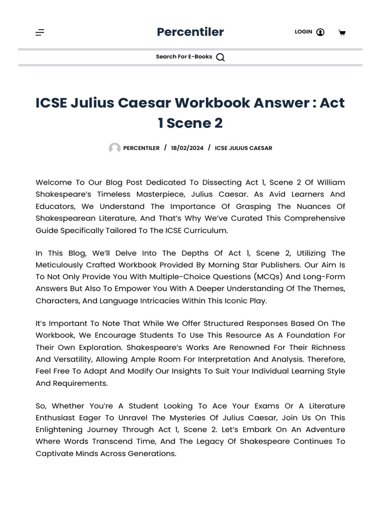 ICSE Julius Caesar Workbook Answer - Act 1 Scene 2 - Percentiler | PDF ...