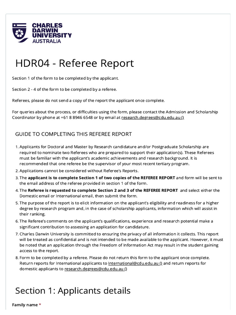 HDR04 - Referee Report Form | Download Free PDF | Academic Degree ...