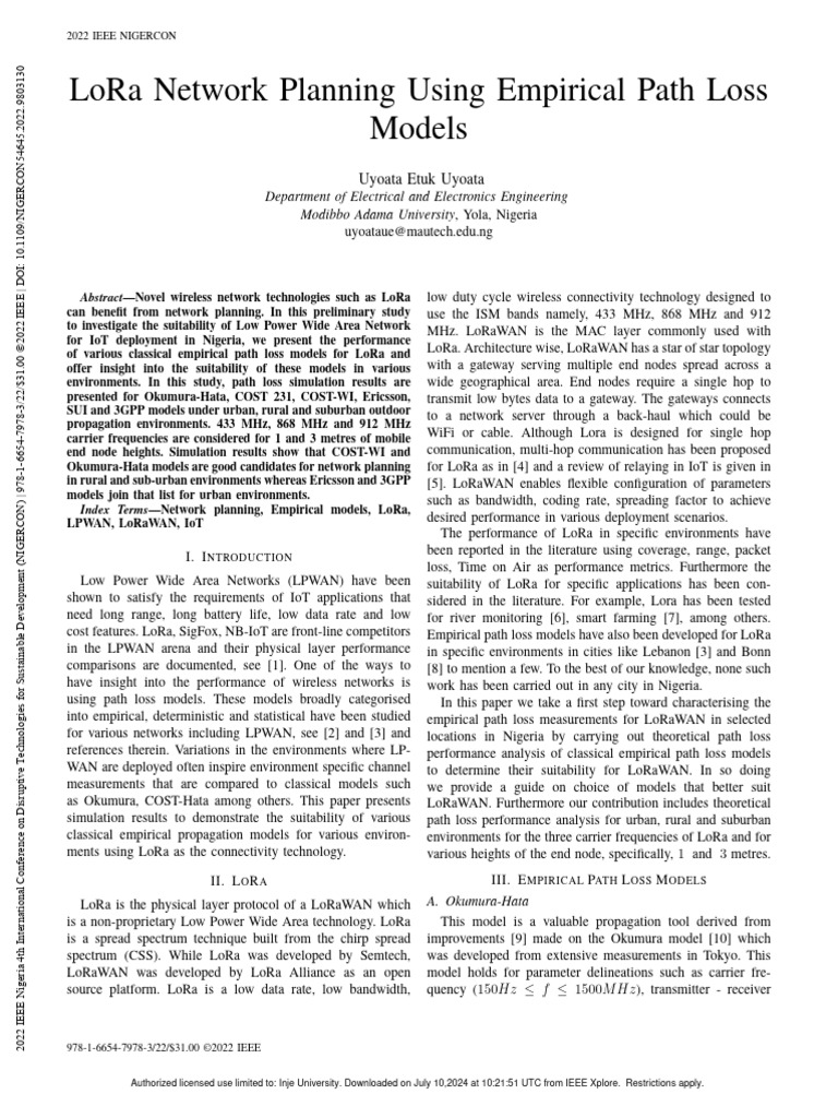 LoRa_Network_Planning_Using_Empirical_Path_Loss_Models | Download Free PDF | Telecommunications ...