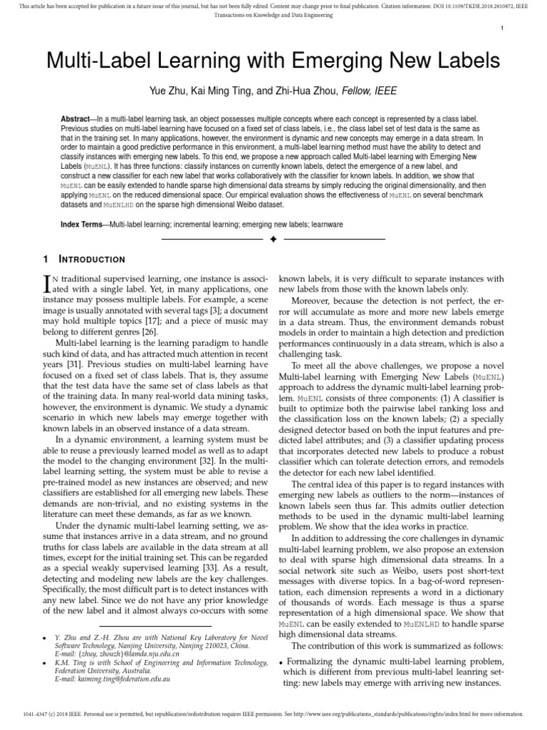 Multilabel Learninh With Emerging New Labels | PDF | Statistical Classification | Outlier