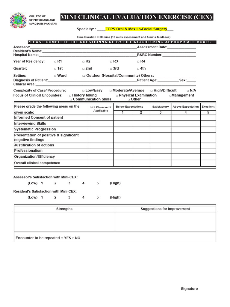 Finalized Mini-CEX Form (FCPS OMFS) (Generic Form Finalzd On 21-Dec-21 ...