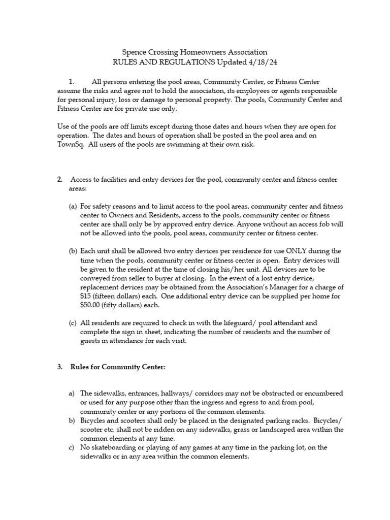 Spence Crossing HOA Rules & Regulations | PDF | Business | Technology ...