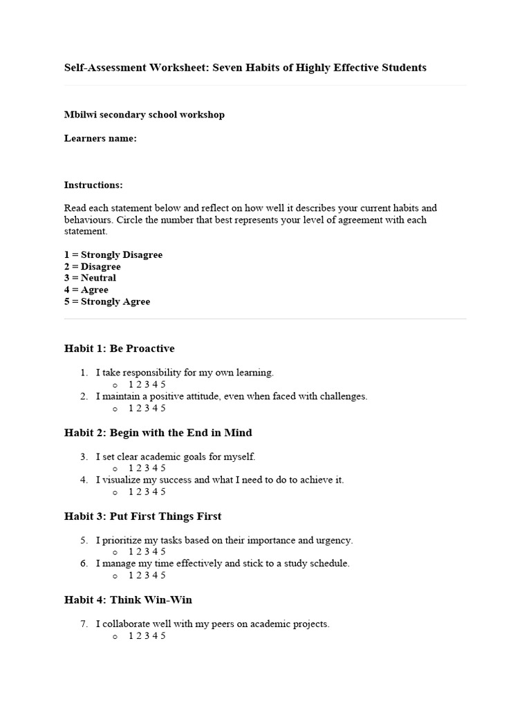 Self Assessment Tool | PDF | Goal | Learning