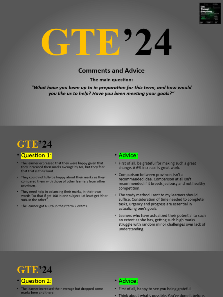 GTE'24 Advice and Reflections | PDF | Cognition | Learning