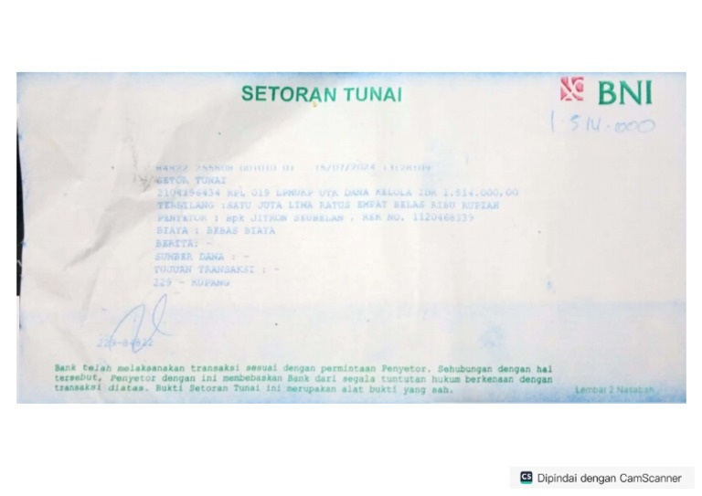 Bukti Pembayaran Angsuran Pokok Dan Bunga Bulan Juli 2023.Oleh Debitur ...