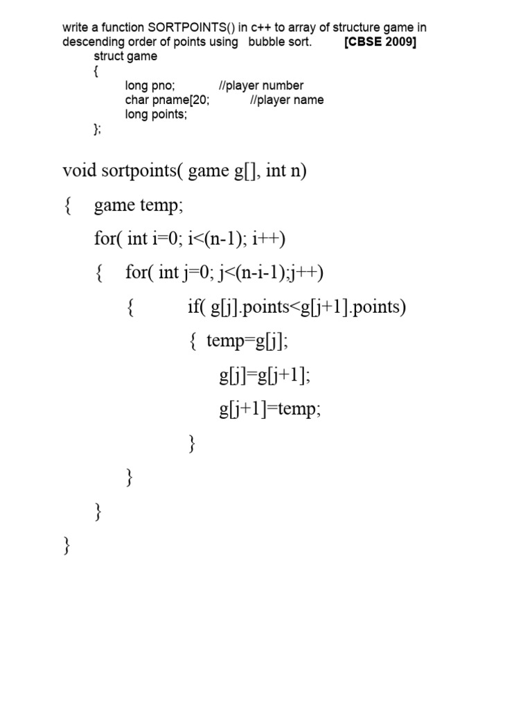 Sorting With Structure(Bubble Sort) | PDF