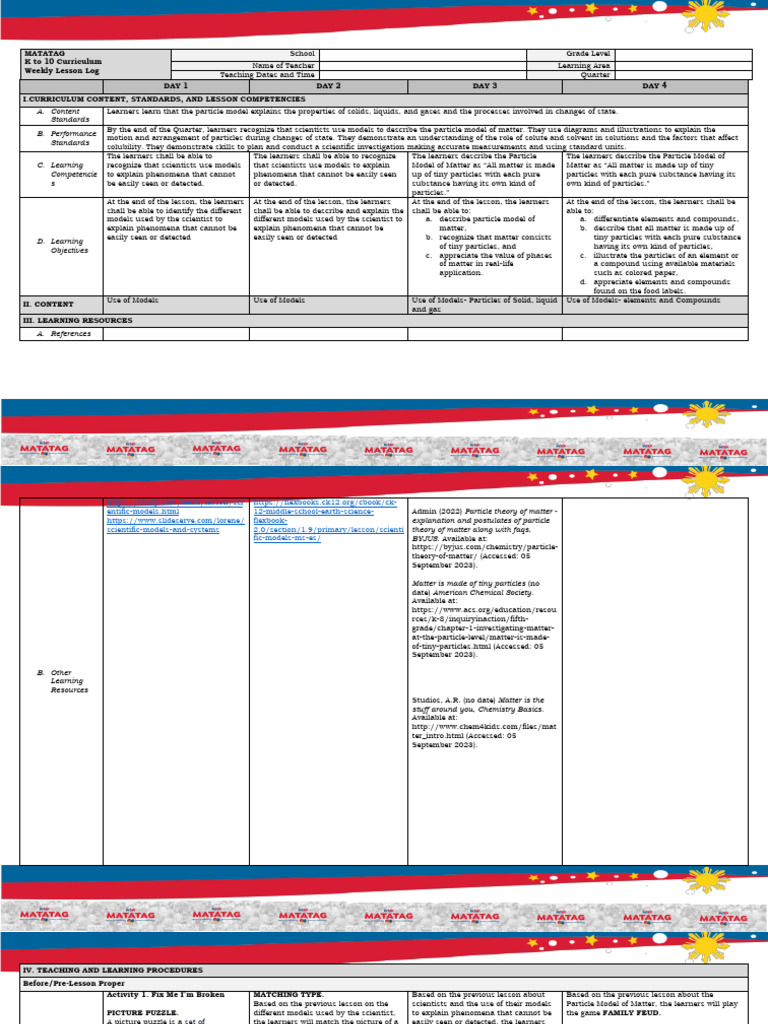 Science 7 Quarter 1 Lesson Exemplar | PDF | Atoms | Atomic Nucleus