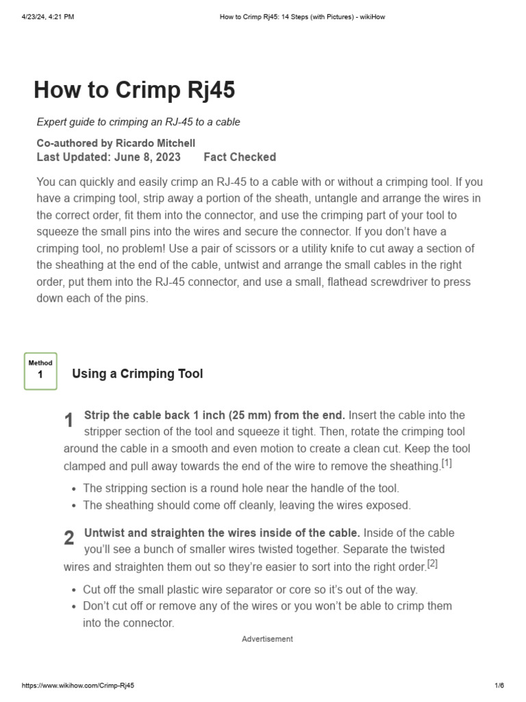 How to Crimp RJ-45 Connectors Guide | PDF | Electrical Connector ...