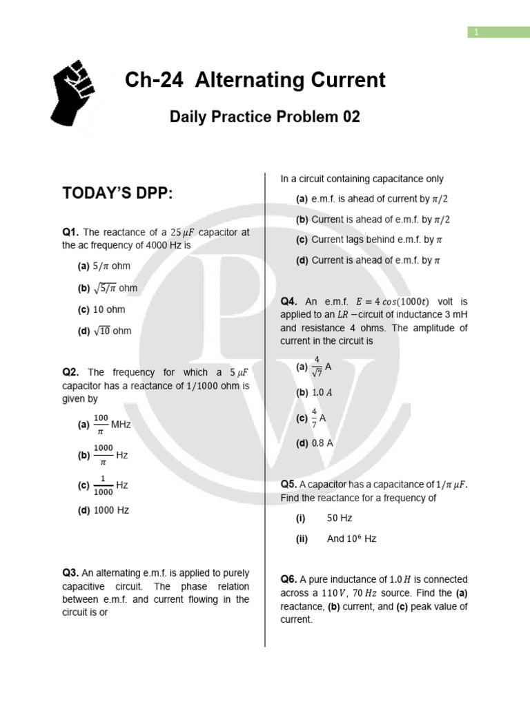Alternating Current DPP 02 | PDF | Inductor | Electromagnetism