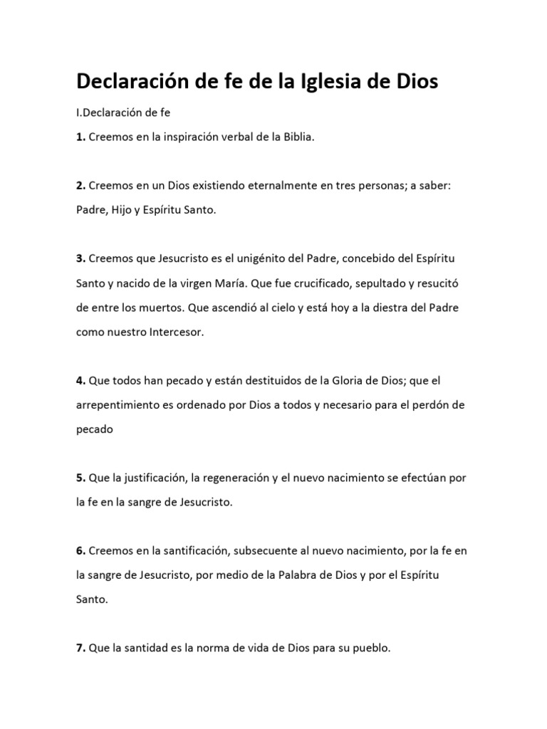 Declaración de Fe de la Iglesia de Dios | PDF