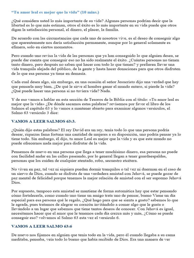 Amor leal: el verdadero tesoro de la vida | PDF | Amor | Salmos
