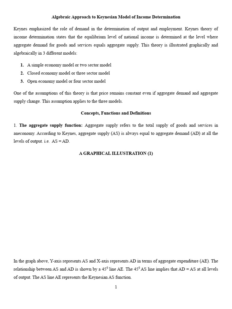 Algebraic Approach To Keysian Model of Income Determination | PDF | Aggregate Demand | Keynesian ...