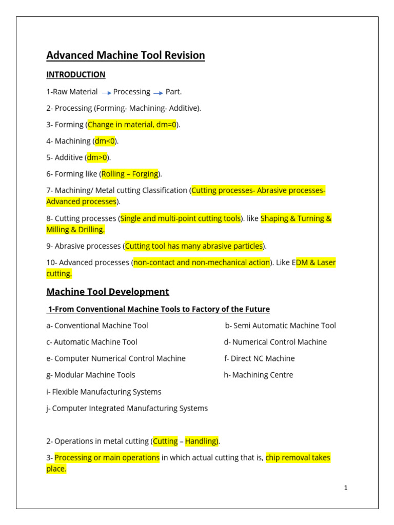Advanced Machine Tool Final Revision | PDF | Numerical Control | Machining