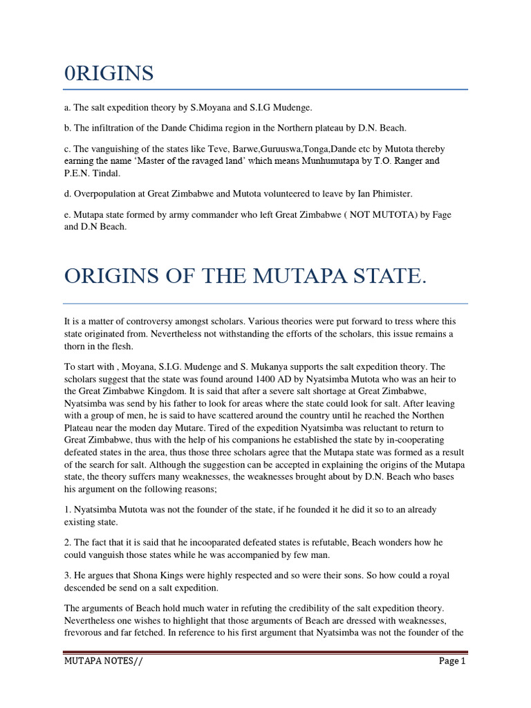 Mutapa Notes 2 | PDF