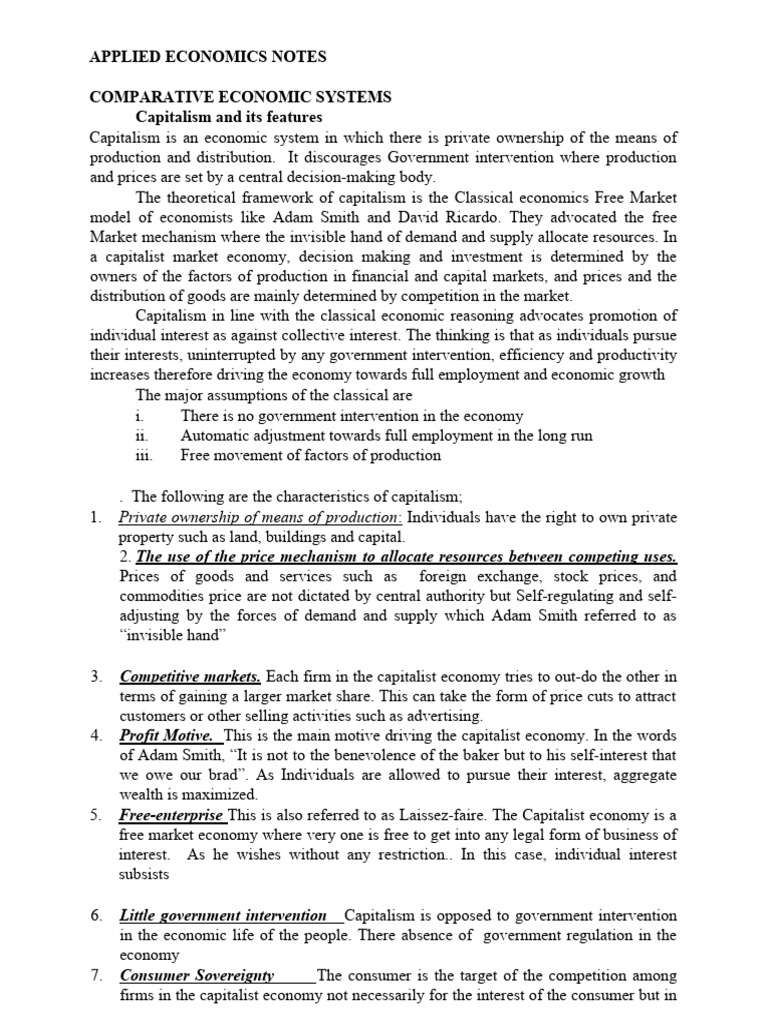 Comparative Economic Systems Applied Economics Note1 | PDF | Capitalism ...