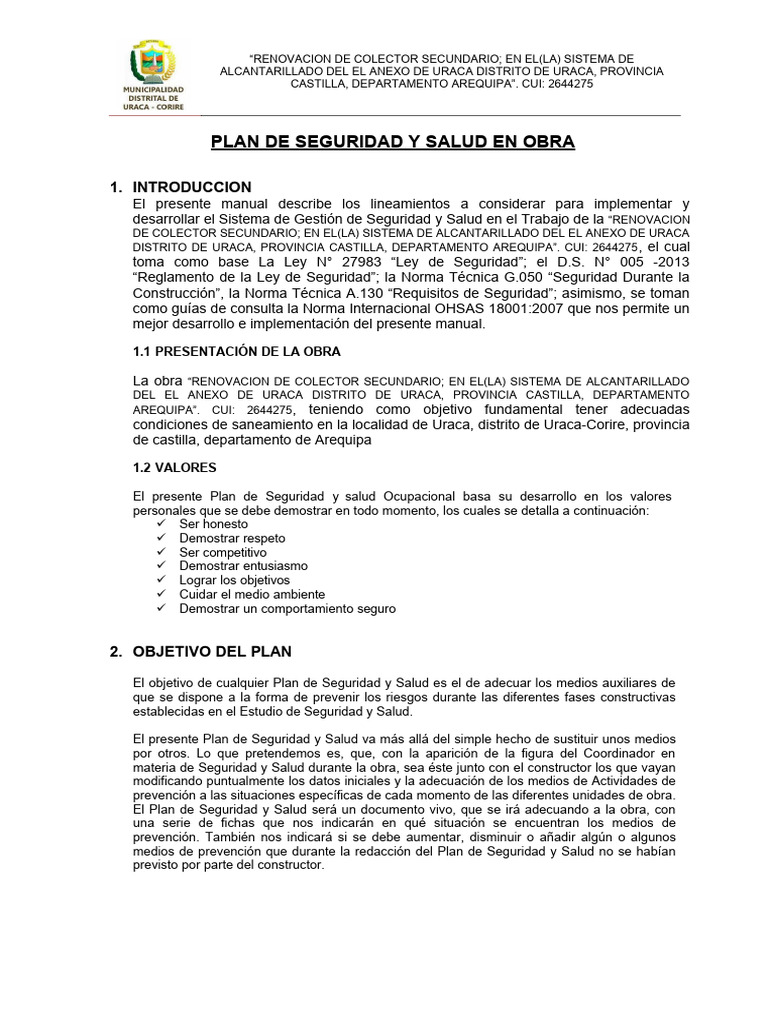 Plan de Seguridad | PDF | Riesgo | Seguridad y salud ocupacional