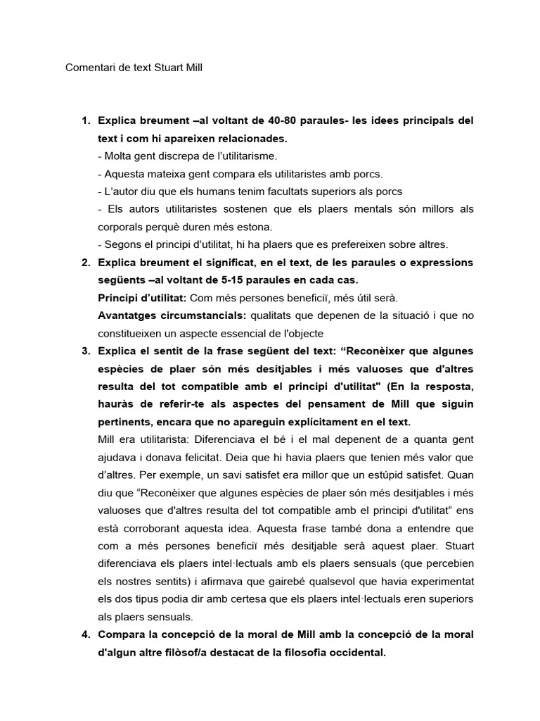 Comentari de Text Stuart Mill | PDF