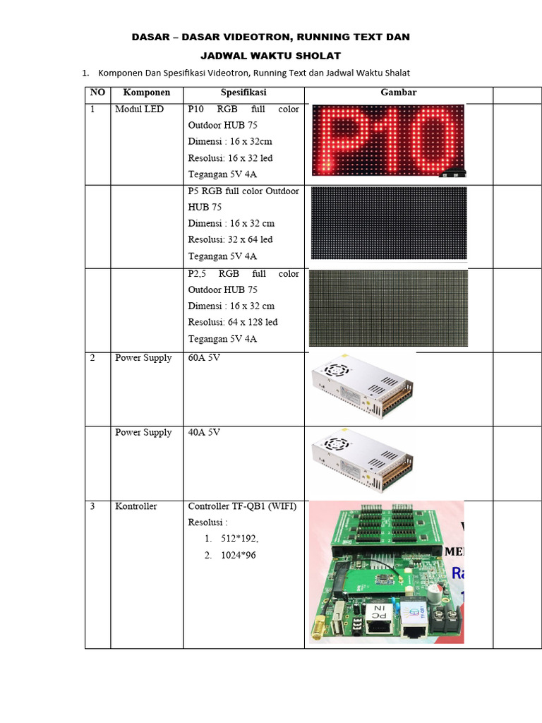 Komponen Dan Spesifikasi Videotron | PDF