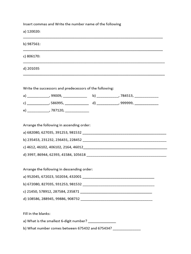 Maths Large Number Sheet | PDF | Numbers | Vocabulary