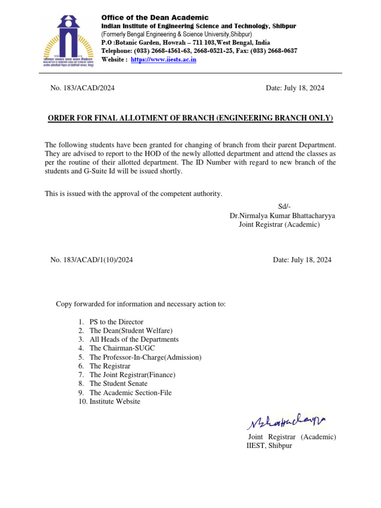 Notification Branch Change Allotted Branch 18072024 | PDF