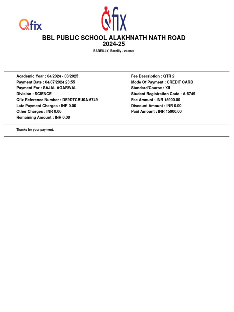 Qfix-Payment-Receipt-Qtr 2 | PDF