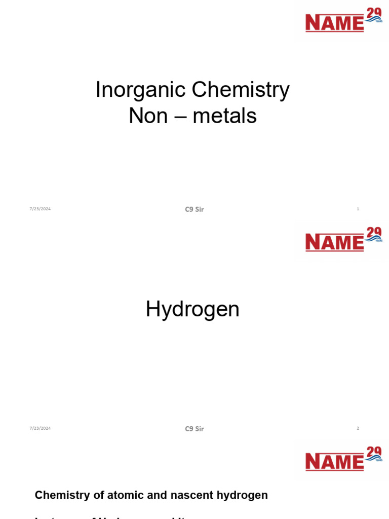 Inorganic Chemistry (C9 Sir) | PDF | Nitric Acid | Nitrogen
