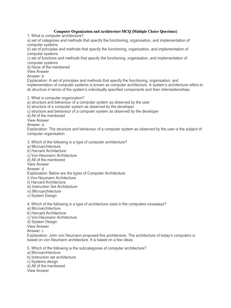 Computer Organization and Architecture MCQ Half Made1 | PDF | Computer Architecture | Central ...