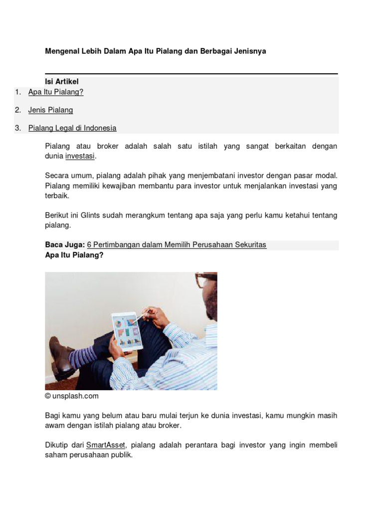 Mengenal Lebih Dalam Apa Itu Pialang Dan Berbagai Jenisnya | PDF | Pengelolaan Keuangan & Uang