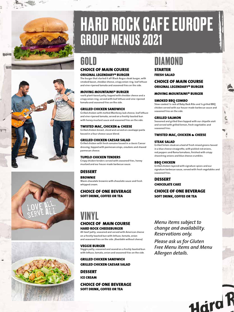 Hard Rock Cafe Europe Group Menus | PDF | Hamburgers | Salad