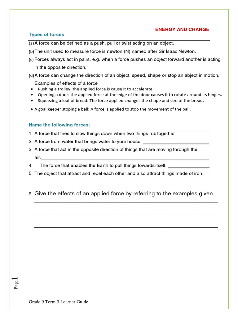 NS Grade 9 Term 3 Leaner Guide | PDF | Series And Parallel Circuits | Force