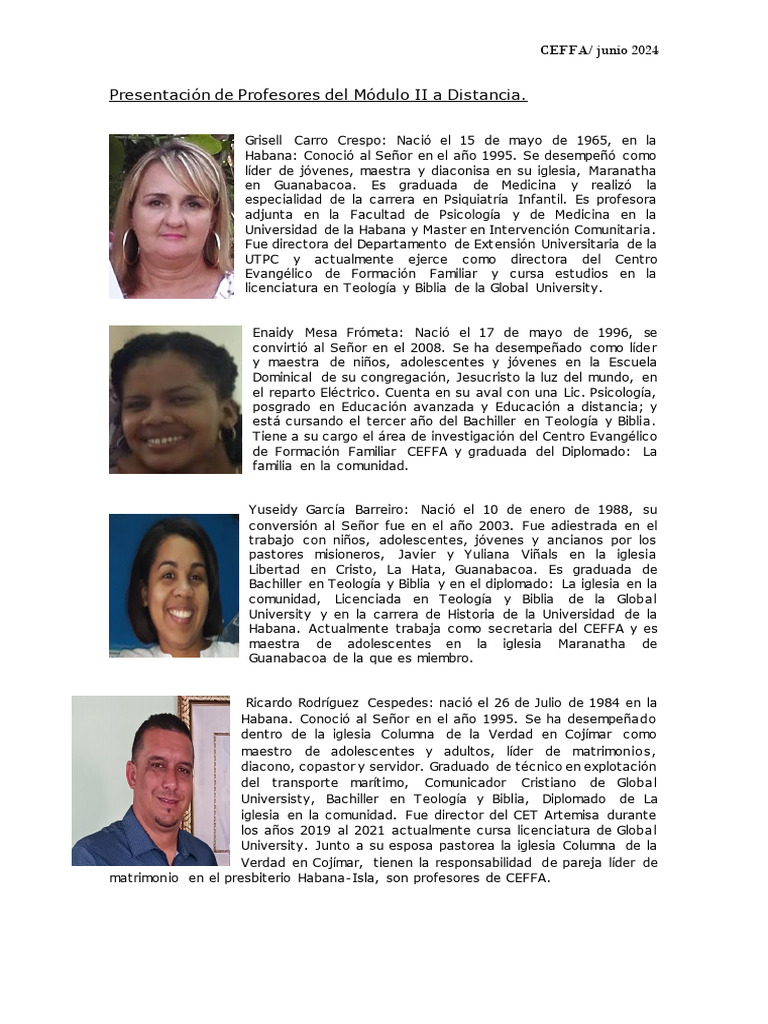 Mod 2 Presentación de Profesores CEFFA 6 2024 | PDF | Evangélico ...