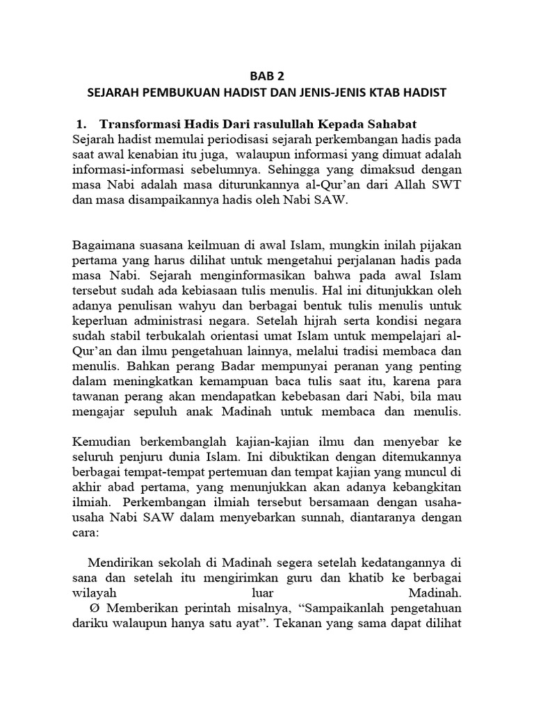 Bab 2 Sejarah Pembukuan Dan Jenis2 Kitab Hadist | PDF | Agama & Spiritualitas