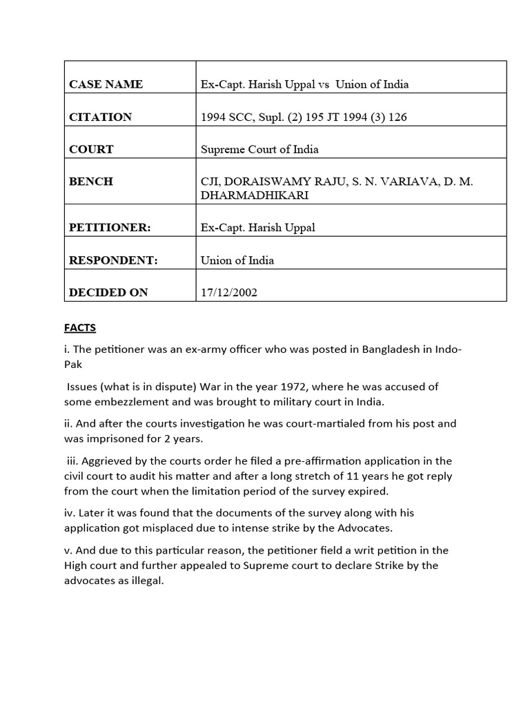 VARUN EX CAP Harish Uppal Vs Union of India | PDF | Advocate | Supreme ...