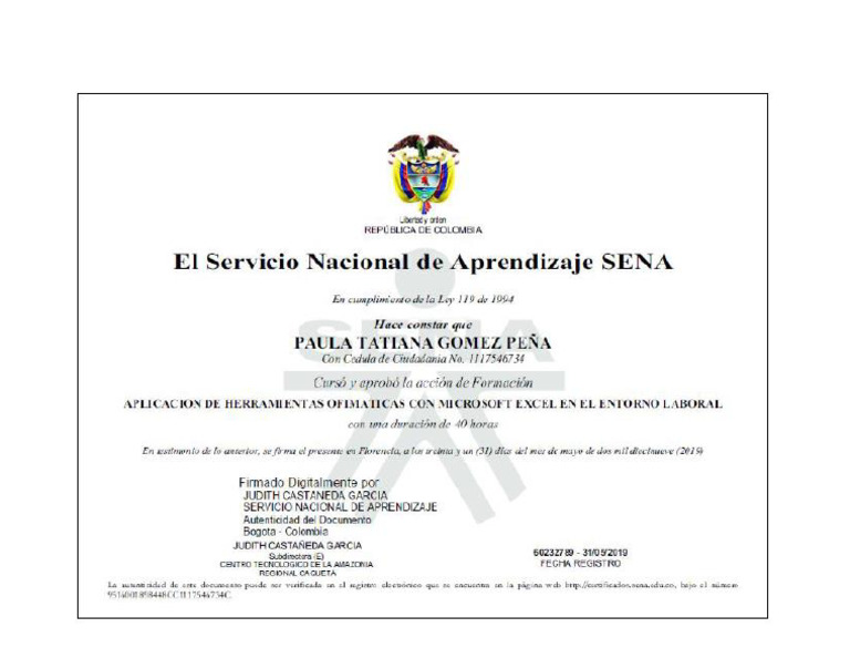 Certificacion de Curso Del Sena - Paula Tatiana Gomez Peña | PDF
