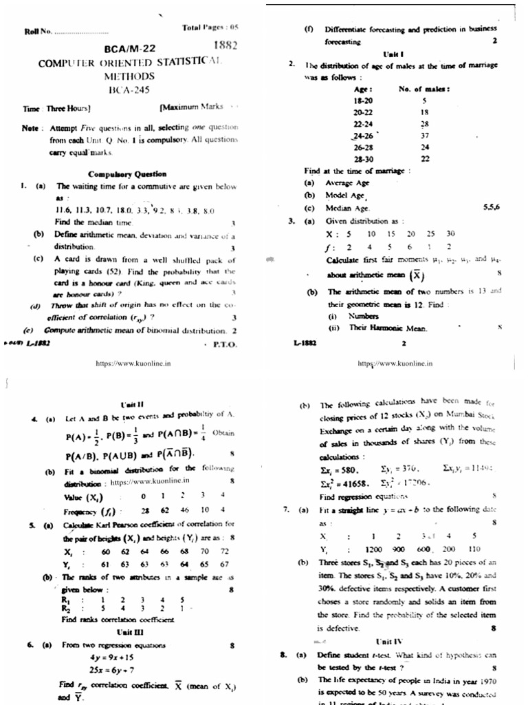 Bca 4 Sem Computer Oriented Statistical Methods 1882 May 2022 | PDF