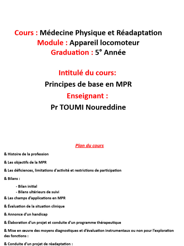 01 - Principes de Base en MPR | PDF | Médecine physique et de réadaptation | Sciences de la santé