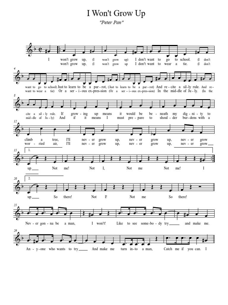 I Won't Grow Up - Lead Sheet | PDF