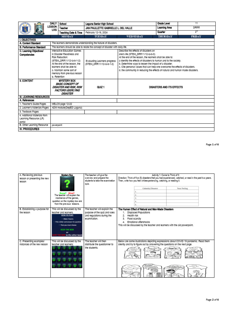DRRR Lesson Plan for Grade 11 Students | PDF | Learning | Teachers