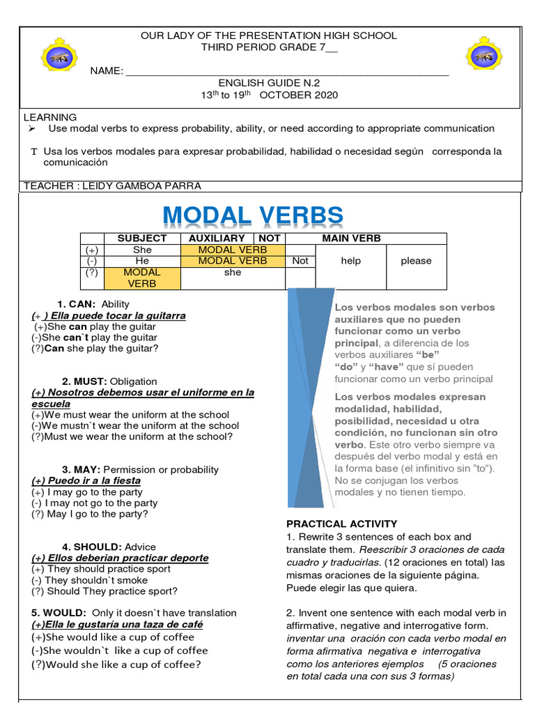 Ejemplo Verbos Modales | PDF | Vocabulario | Lexicología