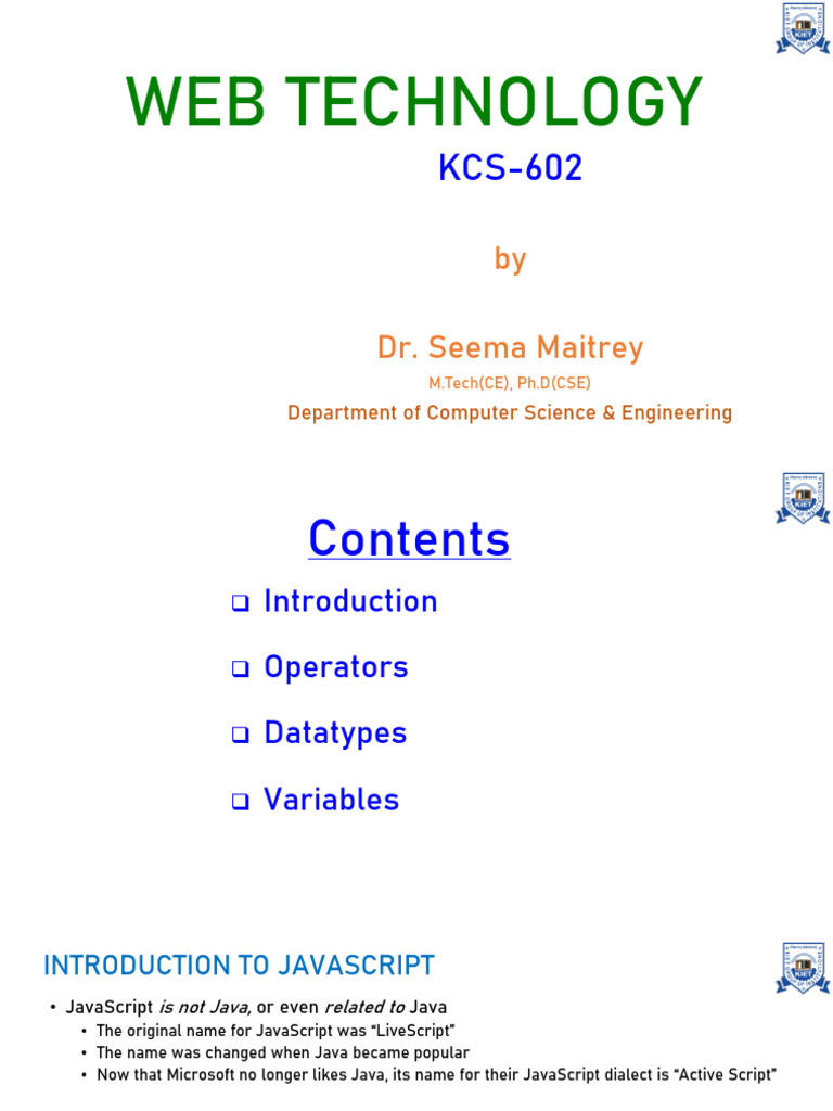 1 Js Intro Opr Dt Var Unit 3 Pdf Java Script Variable Computer