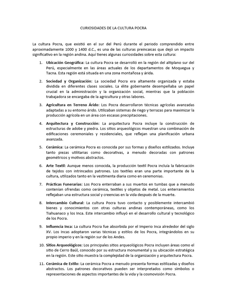 Curiosidades de La Cultura Pocra | PDF | Imperio Inca