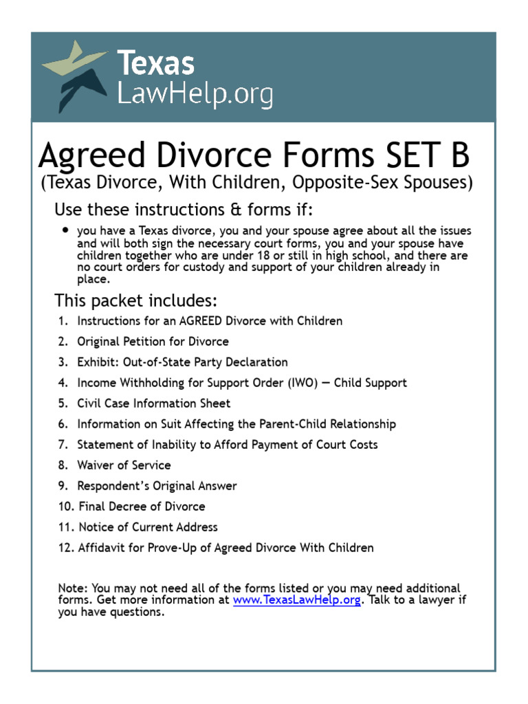 Agreed Divorce Set B Packet (Assembled April 2020) | PDF | Divorce ...