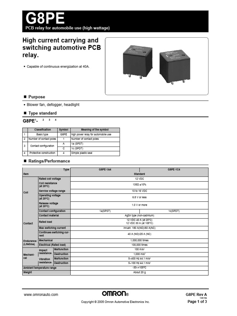 Omron G8pe | PDF | Relay | Electromagnetism